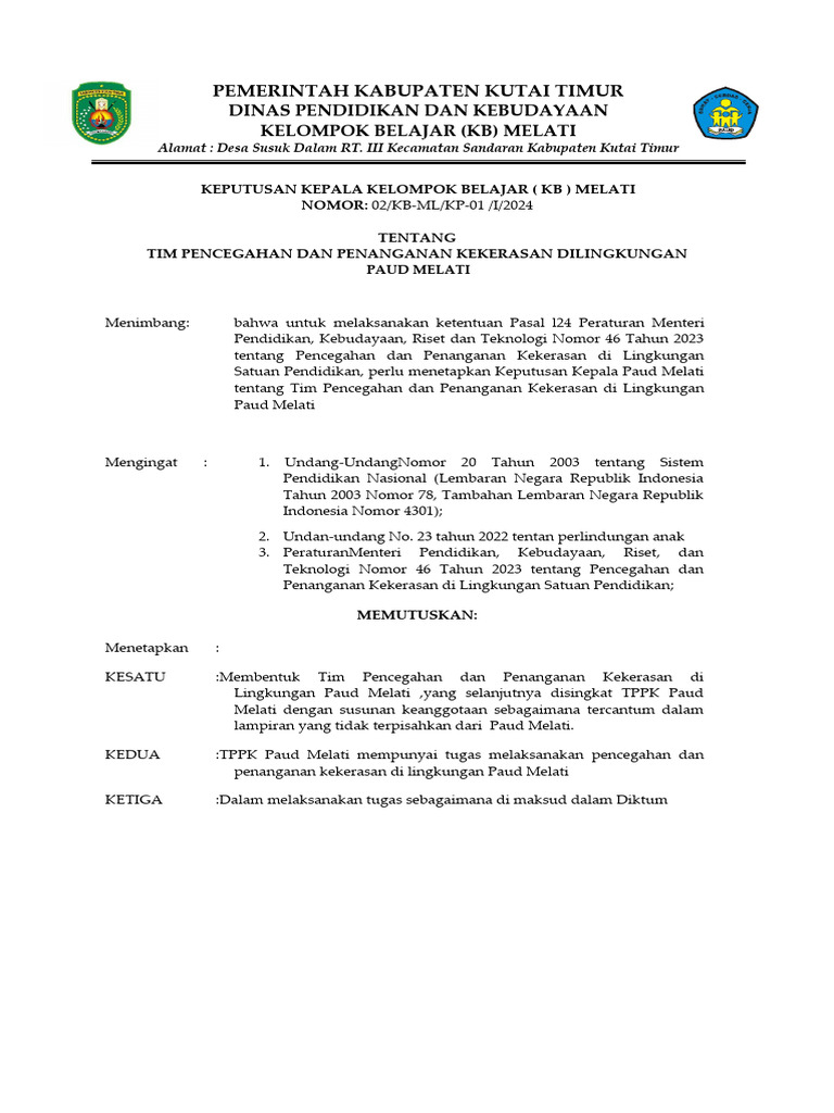 SK Tim TPPK Paud KB Melati | PDF