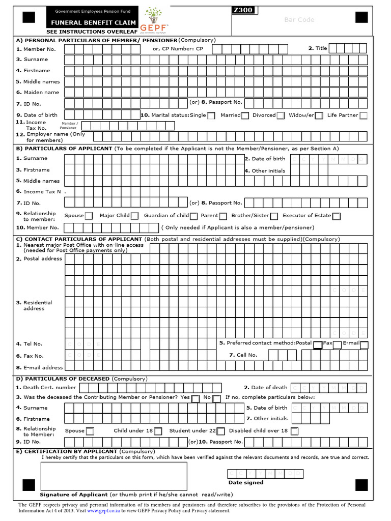 z300 Funeral Benefits Form Latest Update | PDF | Pension | Welfare
