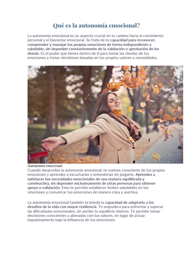 Autonomía emocional: clave para el bienestar | PDF | Las emociones ...