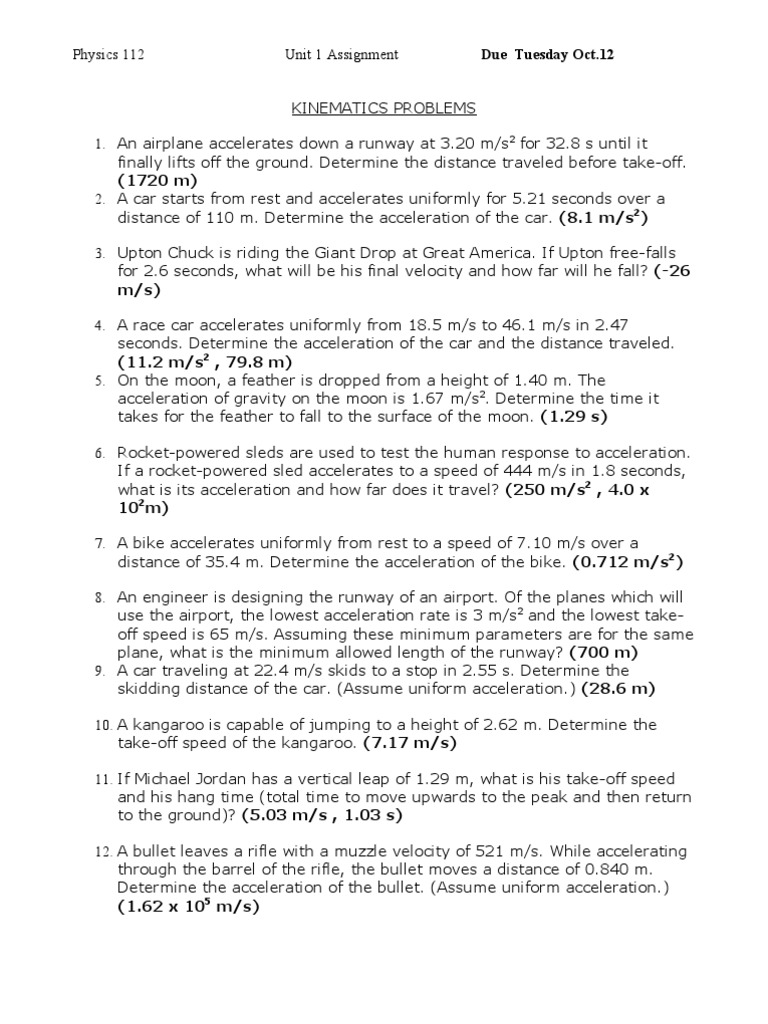 Kinematics Problems | PDF | Acceleration | Speed