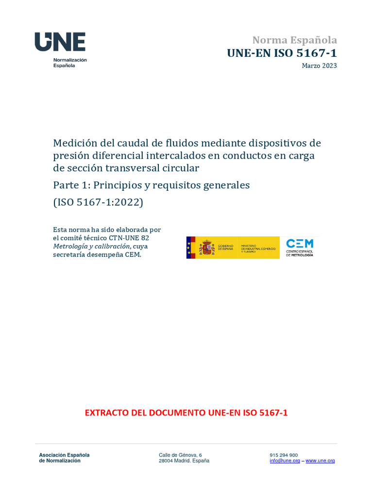 (Ex) Une-En Iso 5167-1 2023 | PDF | Descarga (hidrología) | Medición