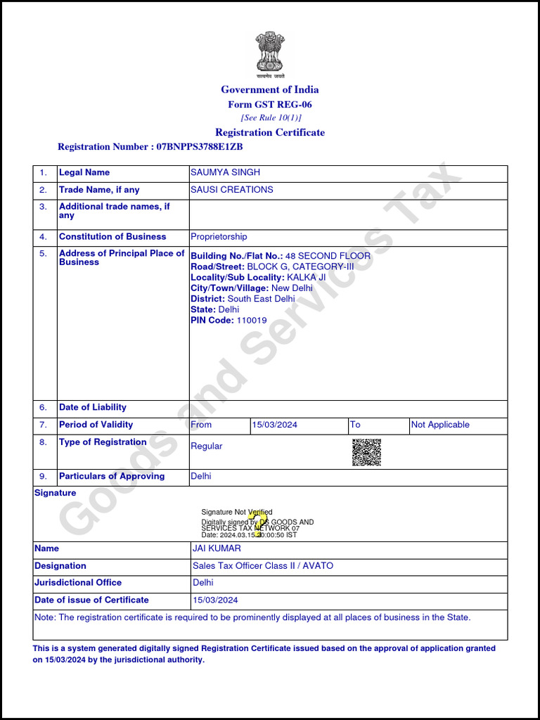 Registration Certificate | PDF | Business | Taxes