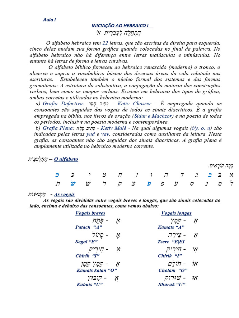Introdução ao Alfabeto Hebraico | PDF | Idioma hebreu | Escrita