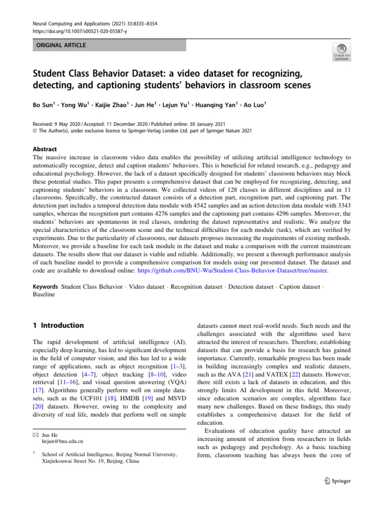 Student Class Behavior Dataset: A Video Dataset For Recognizing, Detecting, and Captioning ...