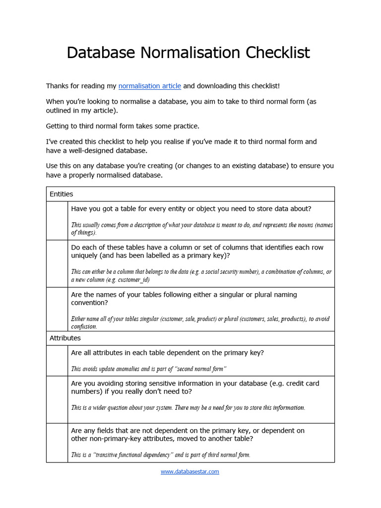 DB Normalisation Checklist | PDF | Databases | Table (Database)