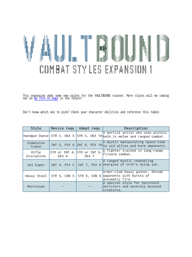 VAULTBOUND - Combat Styles Expansion 1 | PDF | Firearms | Projectiles