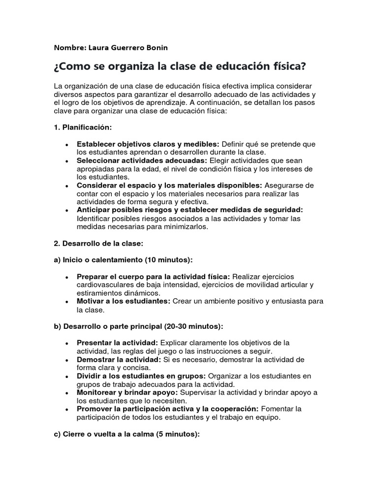 Como Se Organiza La Clase de Educacion Fisica | PDF | Aprendizaje ...
