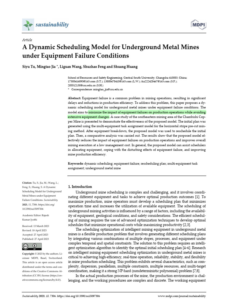 A Dynamic Scheduling Model for Underground Metal Mines under Equipment ...