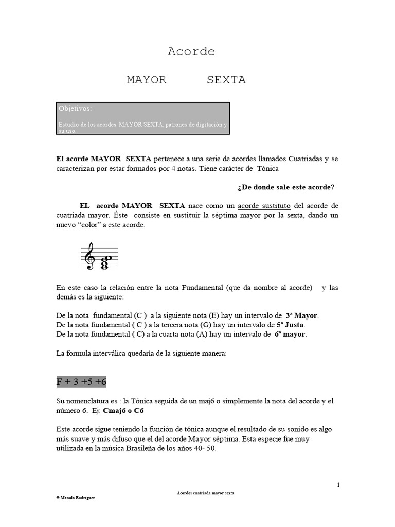 ACORDE MAYOR SEXTA | Descargar gratis PDF | Acorde (Música) | Intervalo (música)