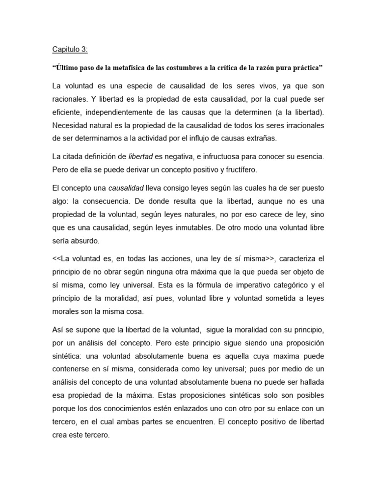 Kant Ética Resumen | PDF | Razón | Causalidad