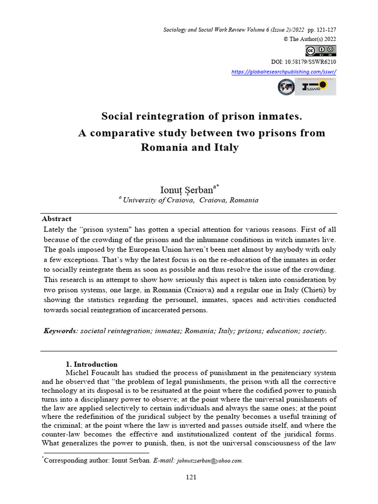 Social Reintegration of Prison Inmates. A Comparative Study Between Two ...