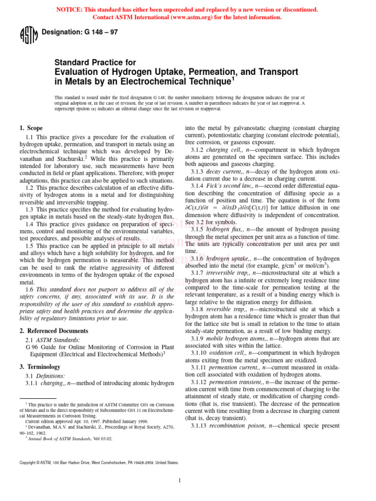 ASTM-G148 | PDF | Corrosion | Hydrogen