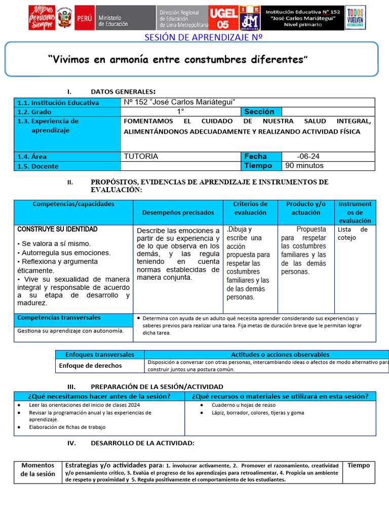 Sesion De Tutoria 3 De Julio Pdf Evaluación Aprendizaje