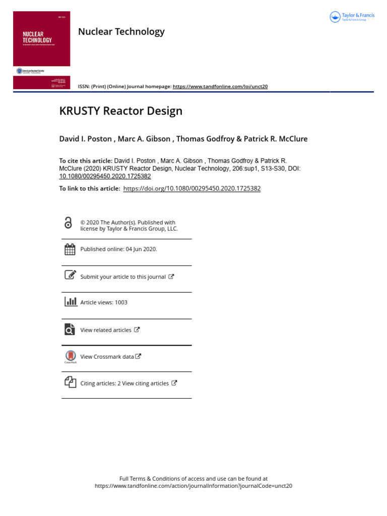 03-KRUSTY Reactor Design | PDF | Nuclear Energy | Nuclear Technology