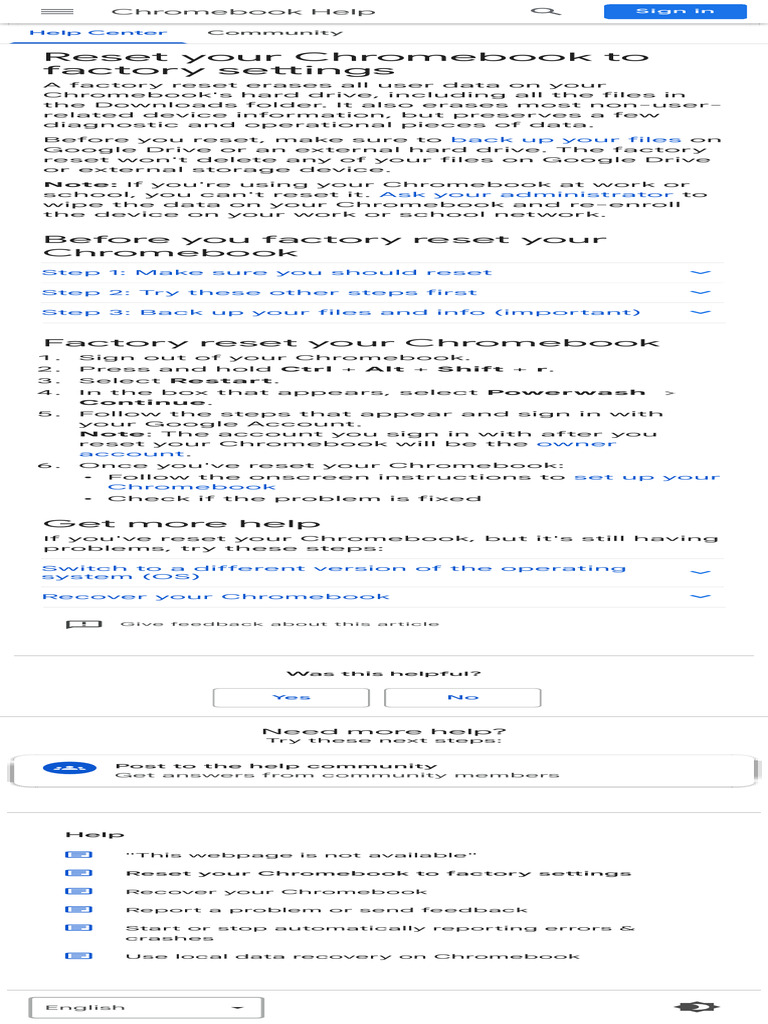 Reset Your Chromebook To Factory Settings Chromebook Help Pdf
