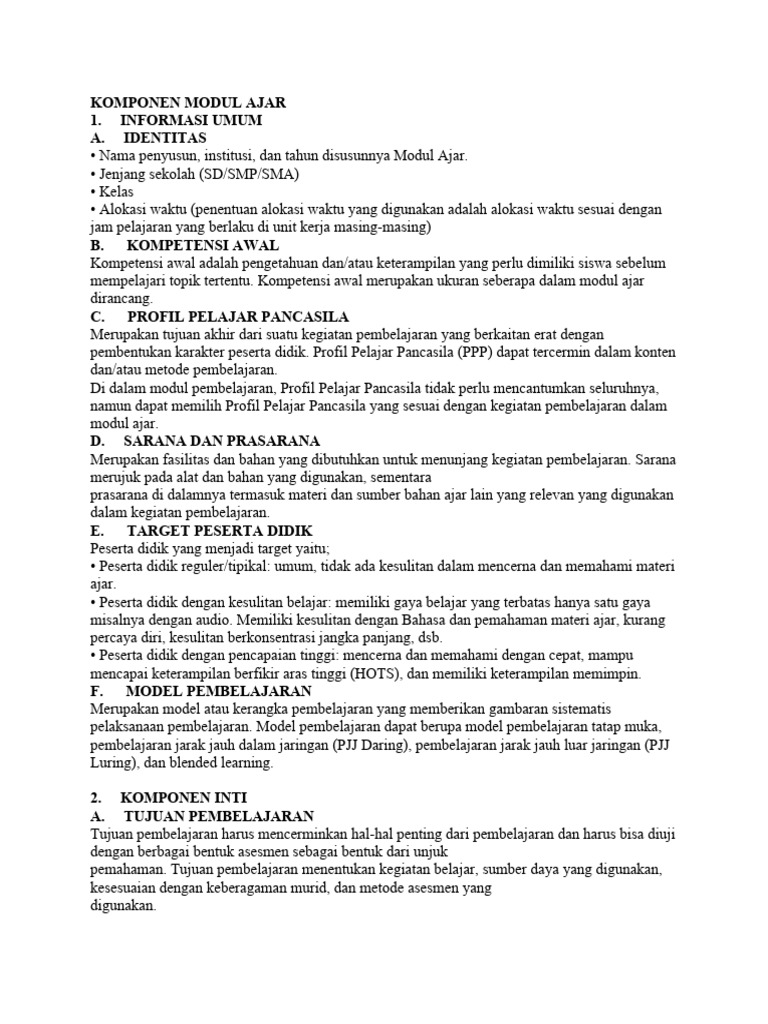 Komponen Modul Ajar | PDF
