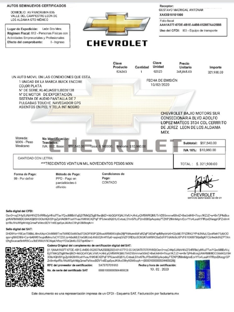 factura Chevrolet | PDF