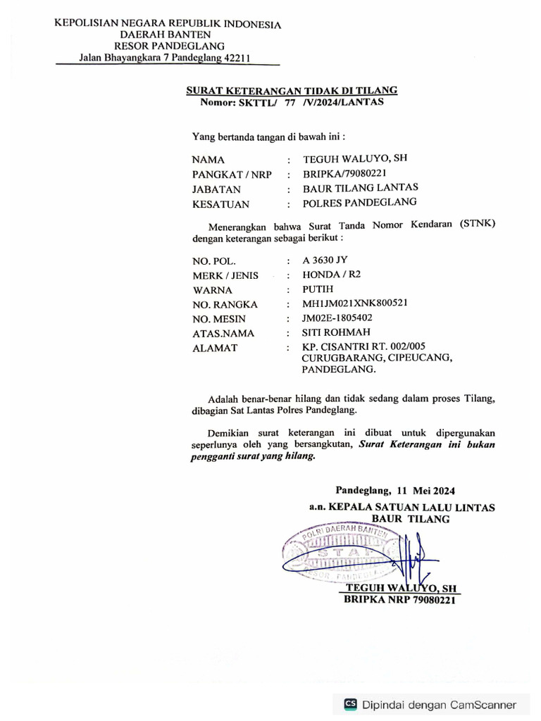 Surat Keterangan Tidak Di Tilang | PDF