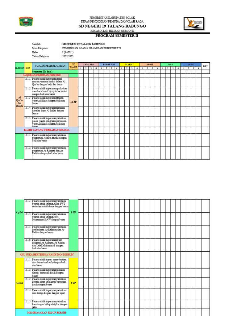Program Semesterb Ii Kelas 1 Fase A Pdf