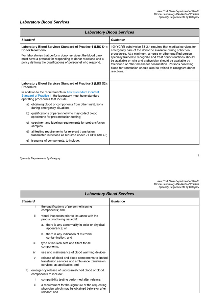 Laboratory Blood Services and Immunohematology - Effective August 2020 ...