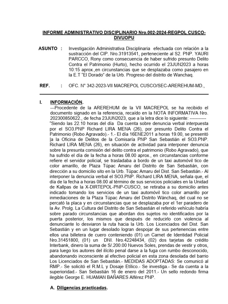 Informe Administrativo | PDF