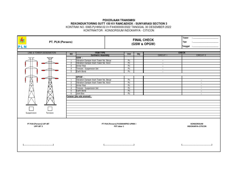Rekonduktoring SUTT 150kV Rancaekek-Sunyaragi | PDF