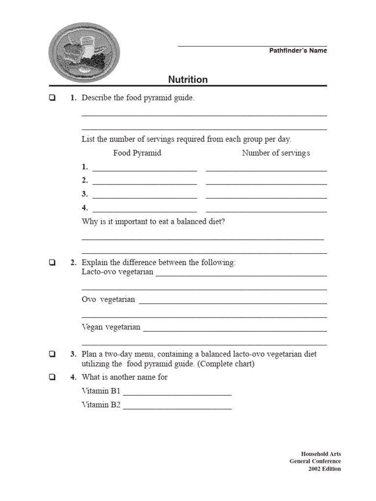 Nutrition Honor Worksheet | PDF | Nutrients | Vitamin