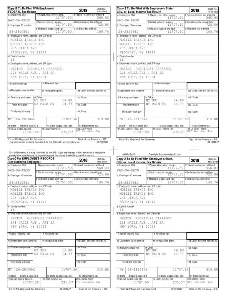 PrintW2Form 2 | PDF | Irs Tax Forms | United States Economic Policy