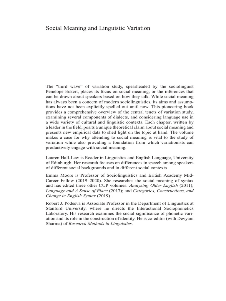 Social Meaning and Linguistic Variation | PDF | Linguistics ...