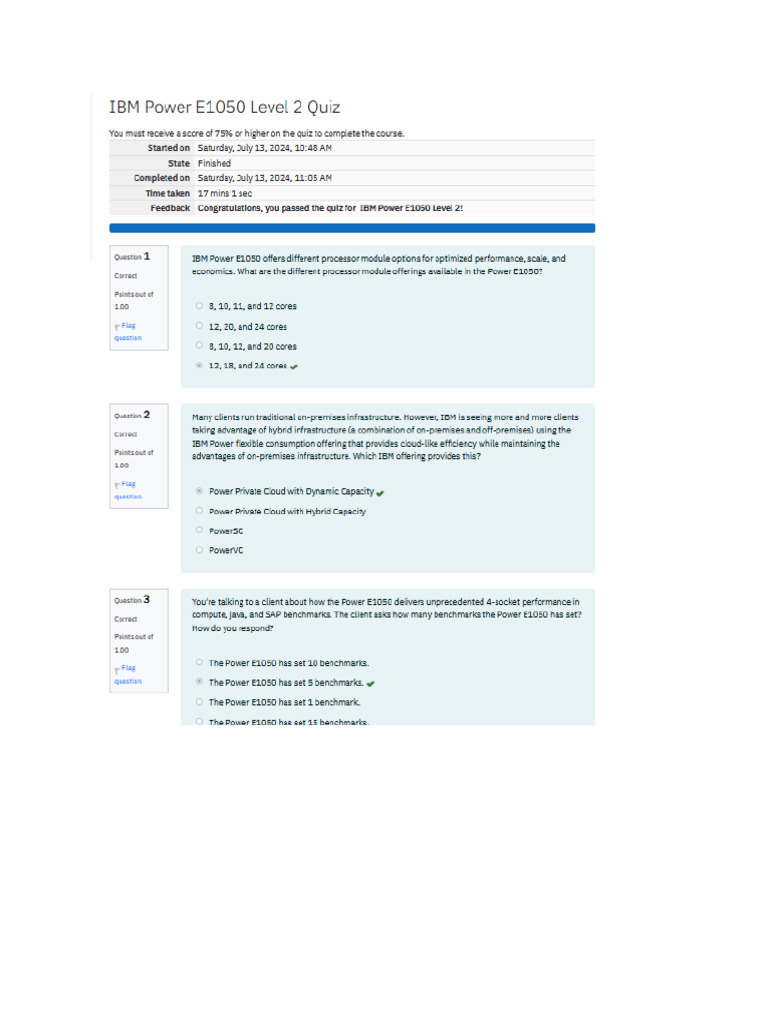 IBM Power E1050 Level 2 Quiz | PDF