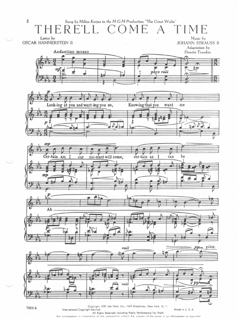 Sheet Music - Film - Strauss, Johann - There'll Come A Time - From The ...