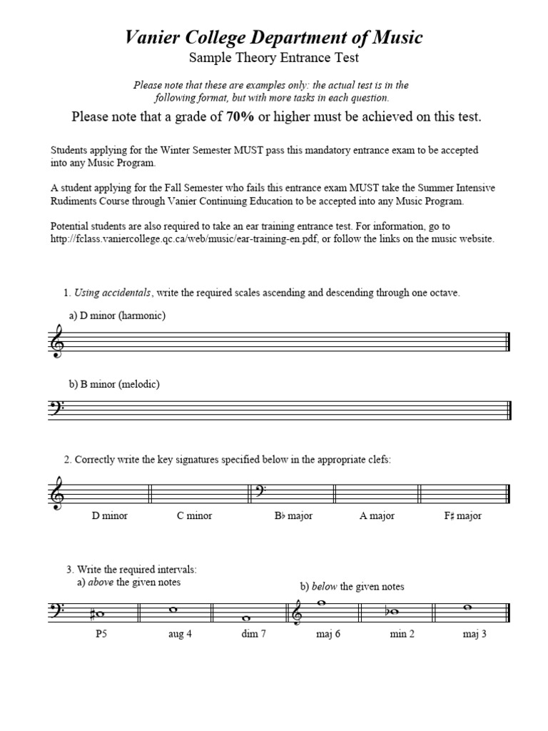 Theory-Entrance-Test-Sample-Vanier College | PDF | Interval (Music ...