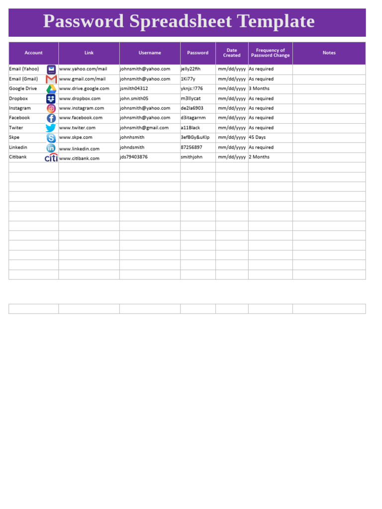 Password Spreadsheet | PDF