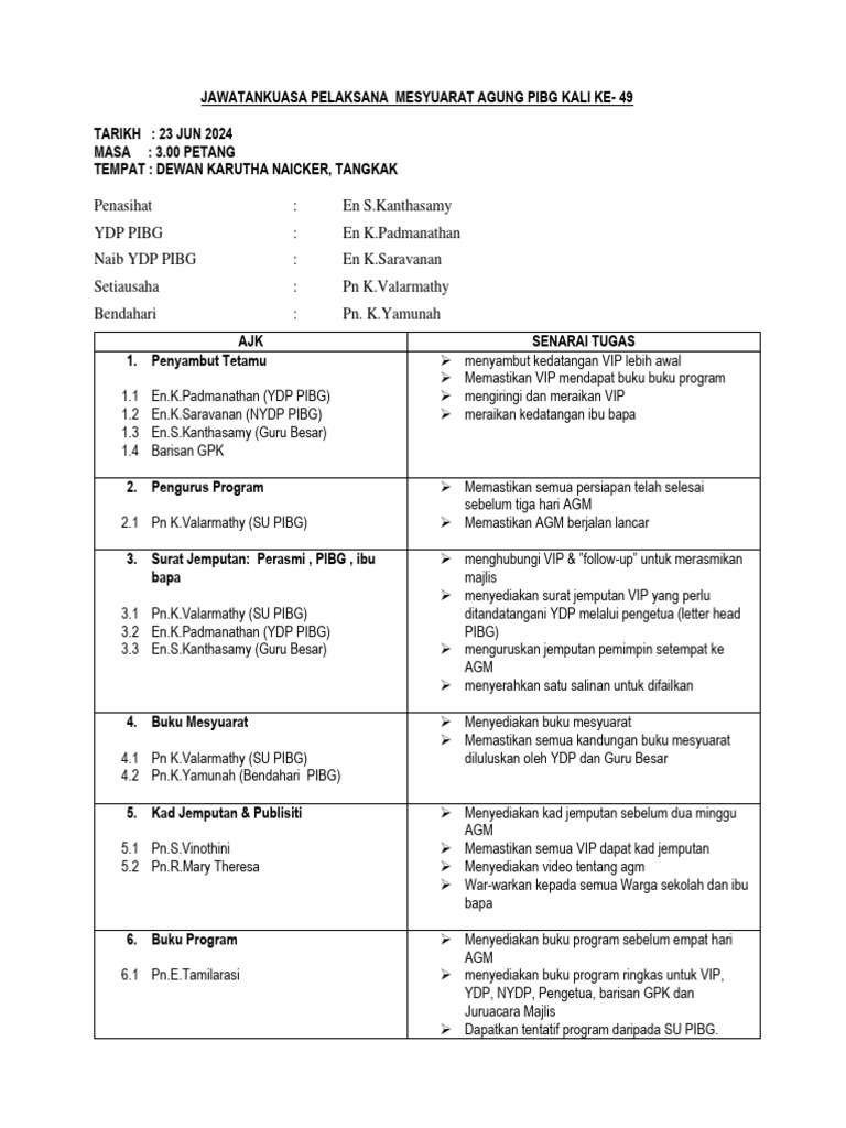 Jawatankuasa AGM 2024 (Edited) | PDF