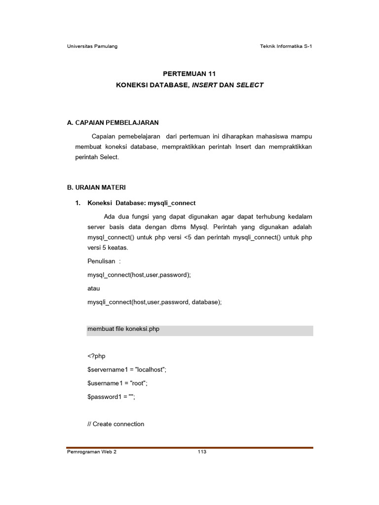 TPL0373 - Pertemuan Ke-11 - Koneksi Database, Insert Dan Select | PDF | Teknologi & Rekayasa