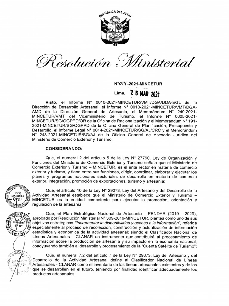 RM 044 2021 Mincetur | PDF | Turismo | Colombia