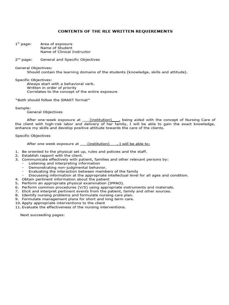 Contents of The Rle Written Requirements | PDF | Edema | Nursing