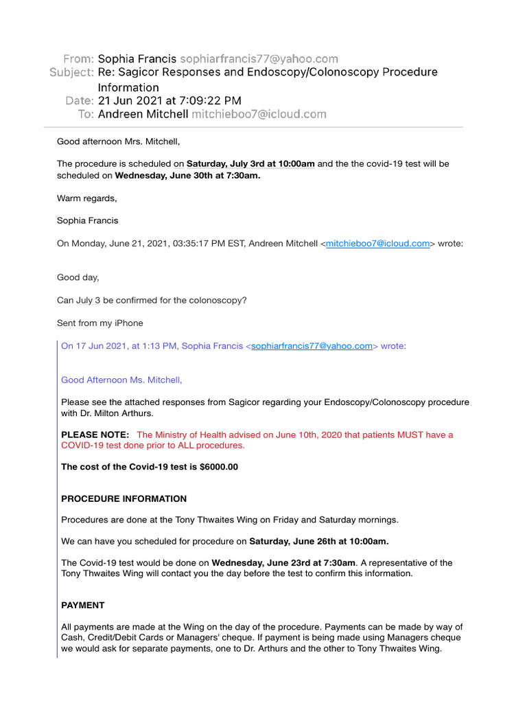 Re Sagicor Responses and EndoscopyColonoscopy Procedure Information ...