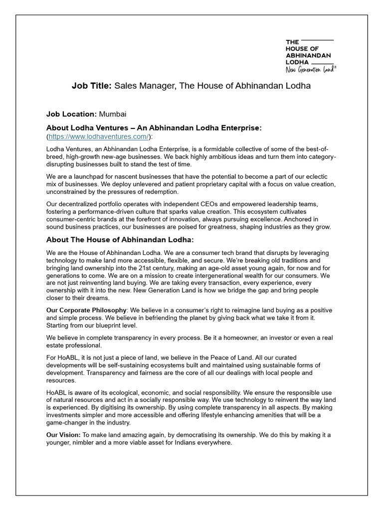 Standard JD For Sales Manager | PDF | Sales | Economies