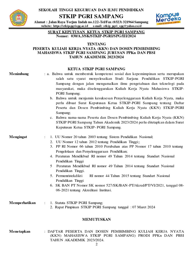 SK Kelompok KKN 2024 (Angkatan 2021) | PDF