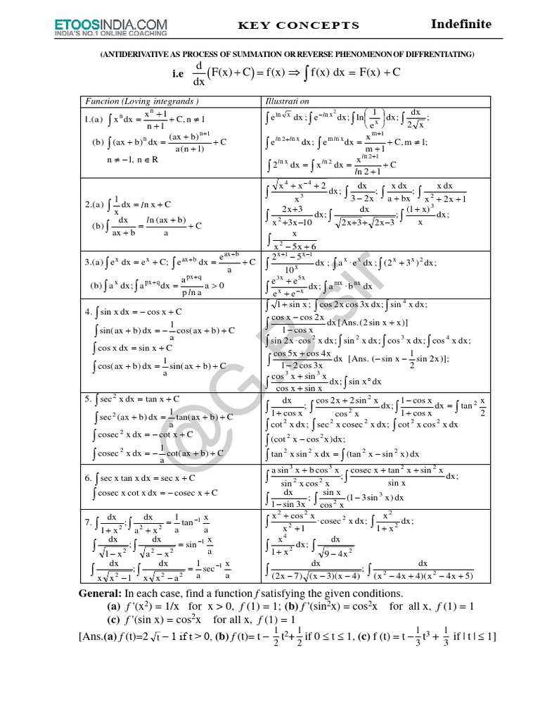 Indefinite Integration Pdf Integral Calculus