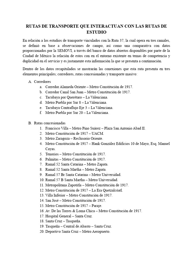 Rutas de Transporte Que Interactuan Con Las Rutas de Estudio | PDF