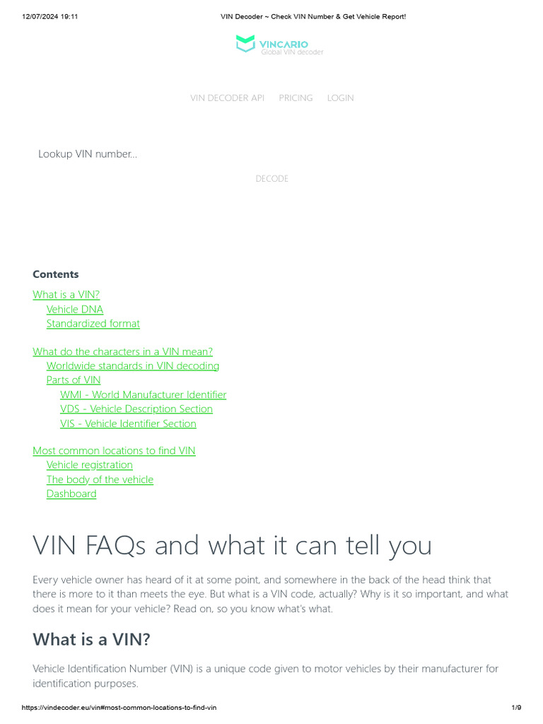 VIN Decoder Check VIN Number & Get Vehicle Report! | PDF | Automotive ...