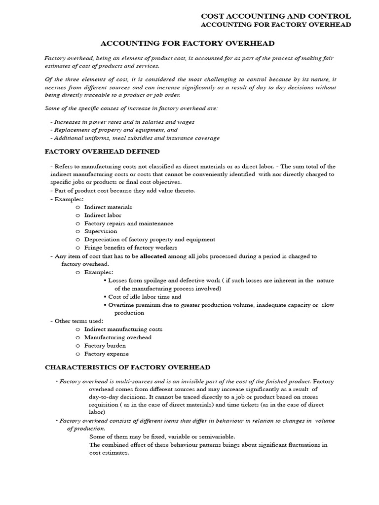 Accounting For Factory Overhead | PDF | Cost Accounting | Cost Of Goods Sold