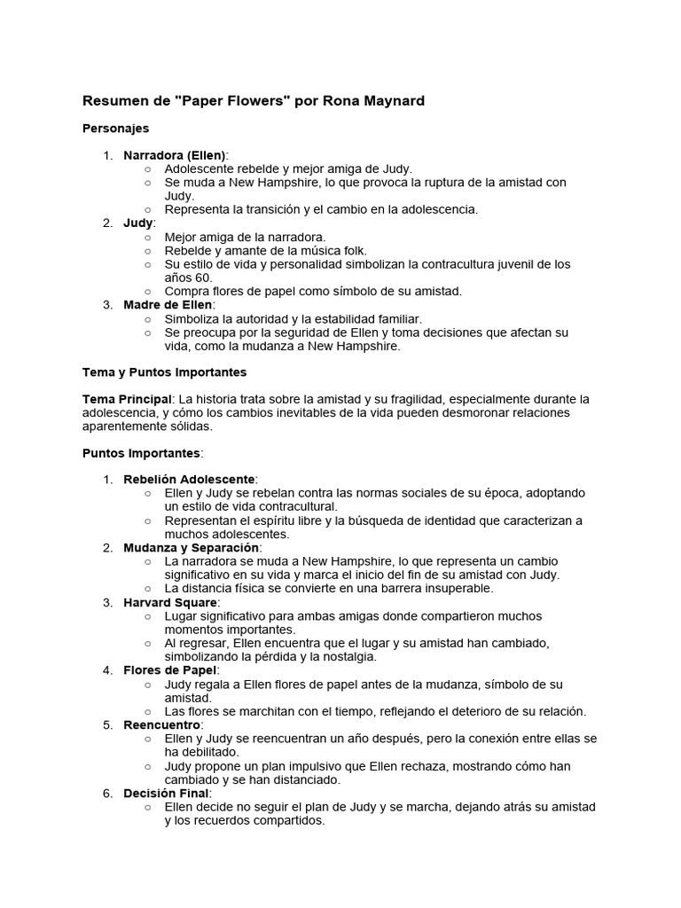 Resumen de - Paper Flowers - Por Rona Maynard | PDF | Contracultura