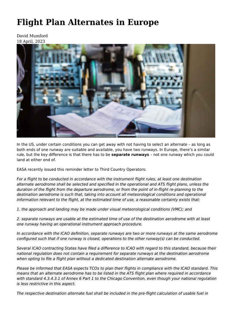 Flight Plan Alternates in Europe | PDF | Instrument Flight Rules ...