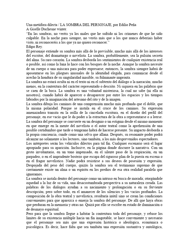 La Sombra Del Personaje Edilio Peña | PDF | Sombra | Aldea