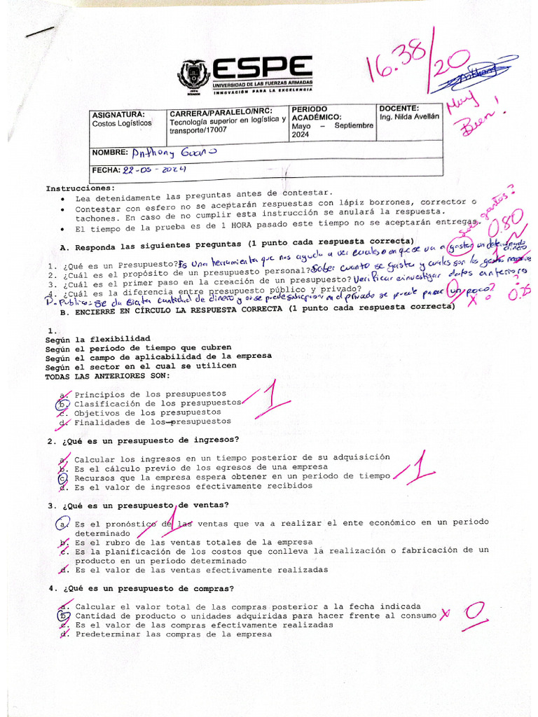 Prueba 1 Primer Parcial ANTHONY GUANO | PDF