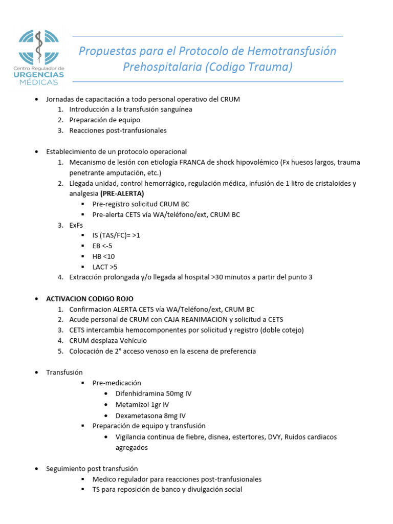 Codigo Trauma | PDF | Medicina CLINICA | Especialidades Medicas