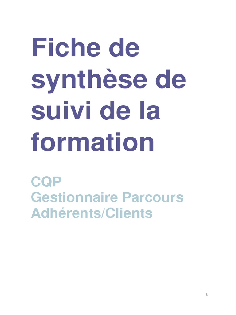 Suivi de formation CQP Gestionnaire Clients | PDF